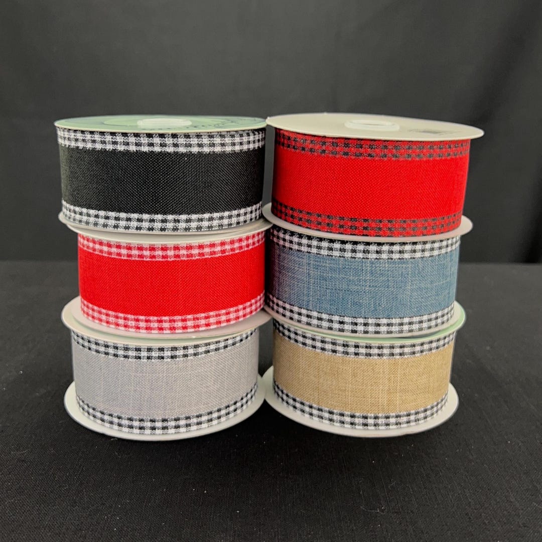 10 Yards Natural Gingham Wired Edge Ribbon - 1.5" Wired Ribbon, Gingham ...