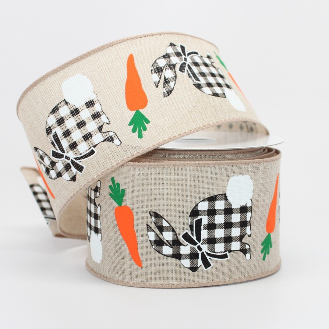10 Yards Buffalo Plaid Bunny Easter Wired Ribbon - Bunny Easter Ribbon ...