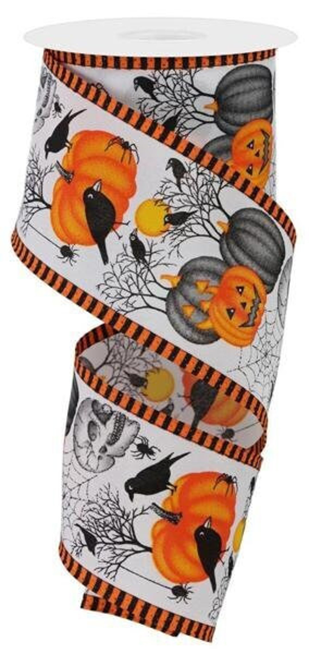 10 Yards Pumpkin Skull Crow Halloween Wired Ribbon - Ribbon for Wreaths ...