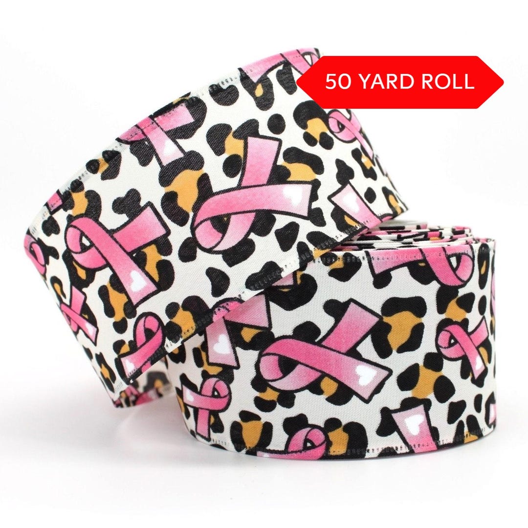 50 Yards Breast Cancer Leopard Wired Ribbon - Breast Cancer Wired ...