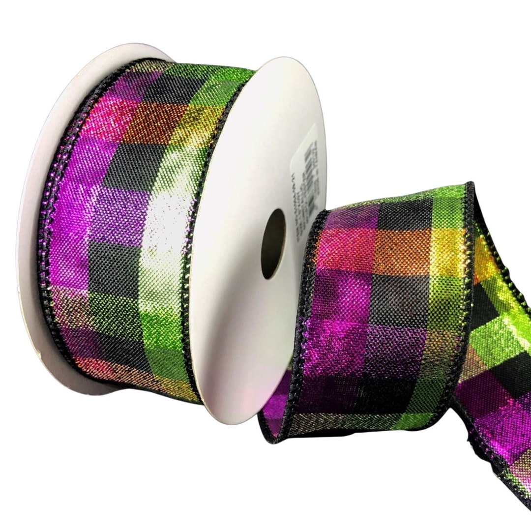 50 Yard Metallic Plaid Halloween Wire Edge Ribbon - Ribbon for Wreaths ...