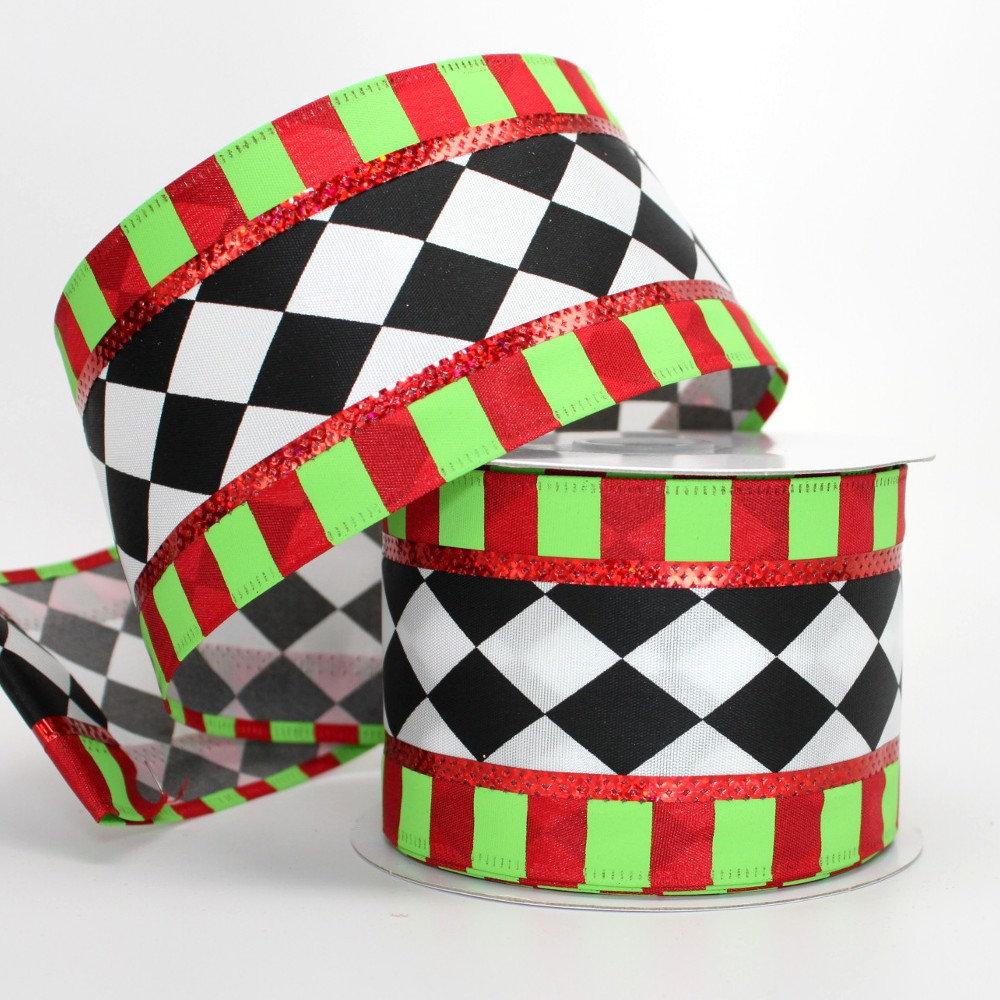 10 Yards Harlequin Stripe Edge Christmas Wire Edge Ribbon - Etsy