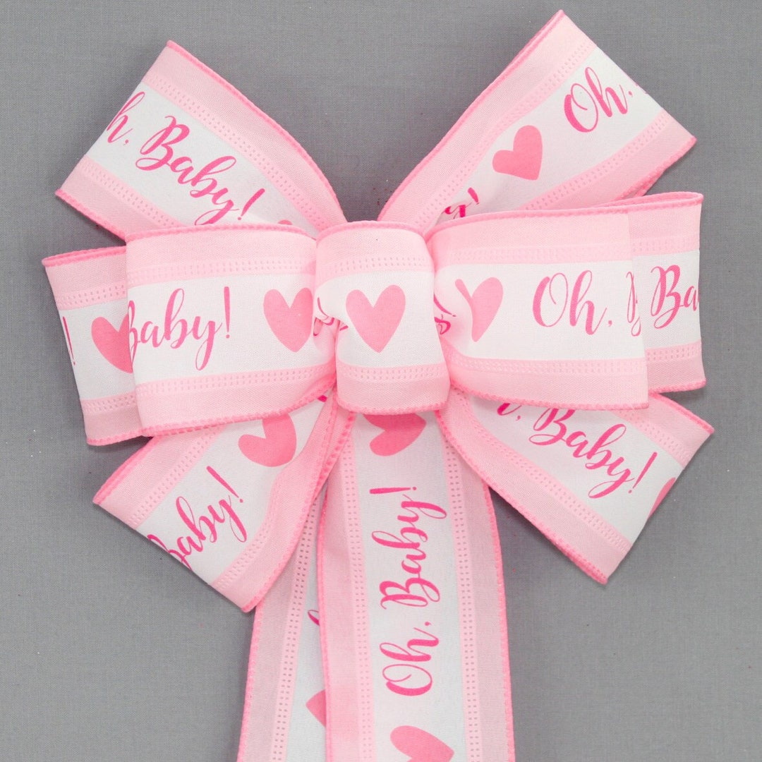 Oh Baby Pink Girl Shower Wreath Bow - Baby Wreath Bow, Pink Wreath Bow ...