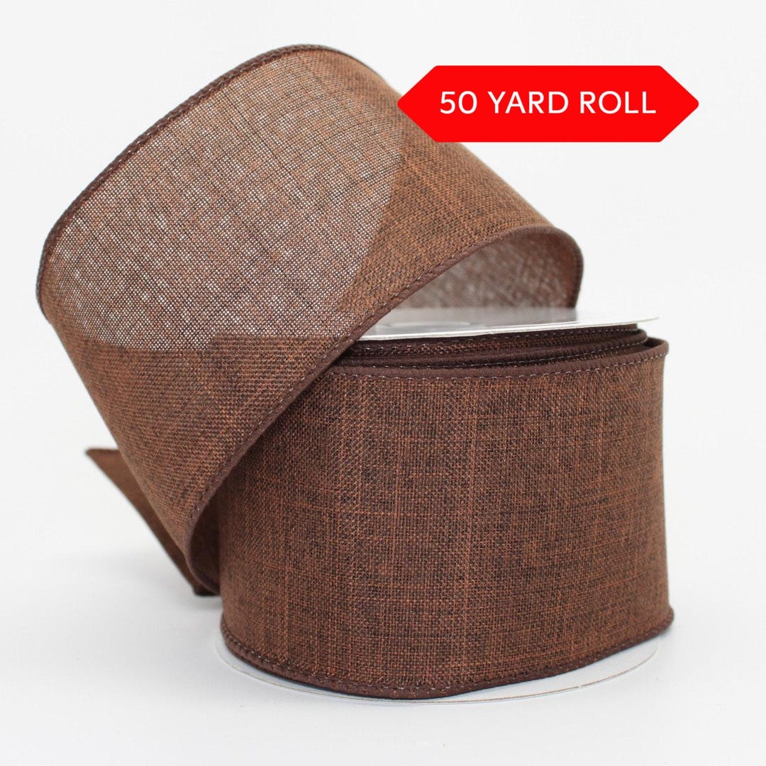 50 Yards Brown Linen Fall Wire Edge Ribbon - Fall Rustic Ribbon, Ribbon ...