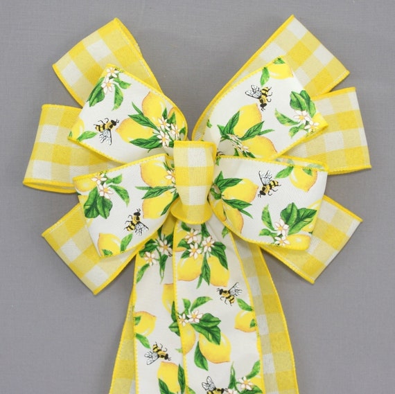Lemons Bumblebee Yellow Buffalo Plaid Wreath Bow - Easter Wreath Bow ...