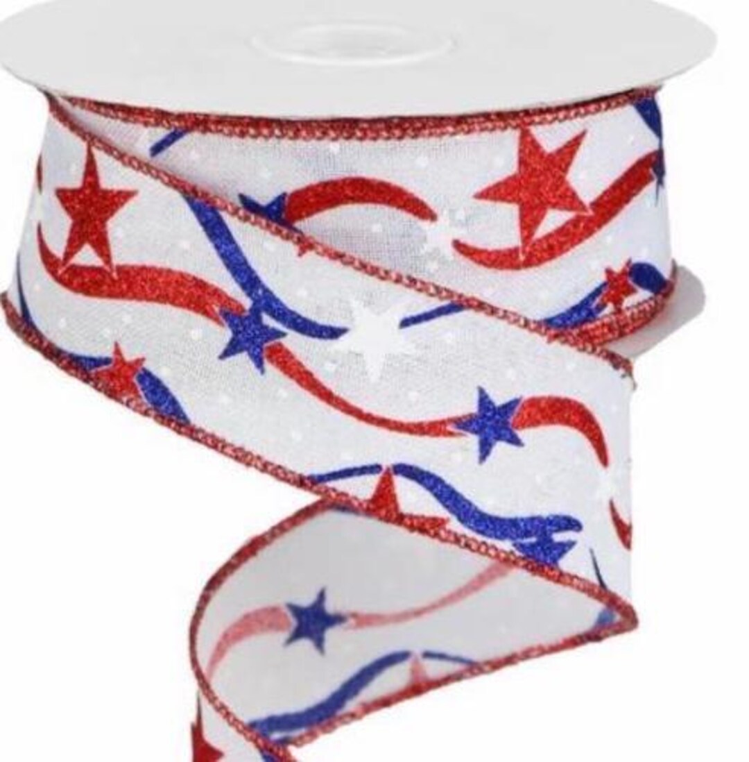 10 Yards Wavy Stars Stripes Patriotic Wired Ribbon - Ribbon for Wreaths ...