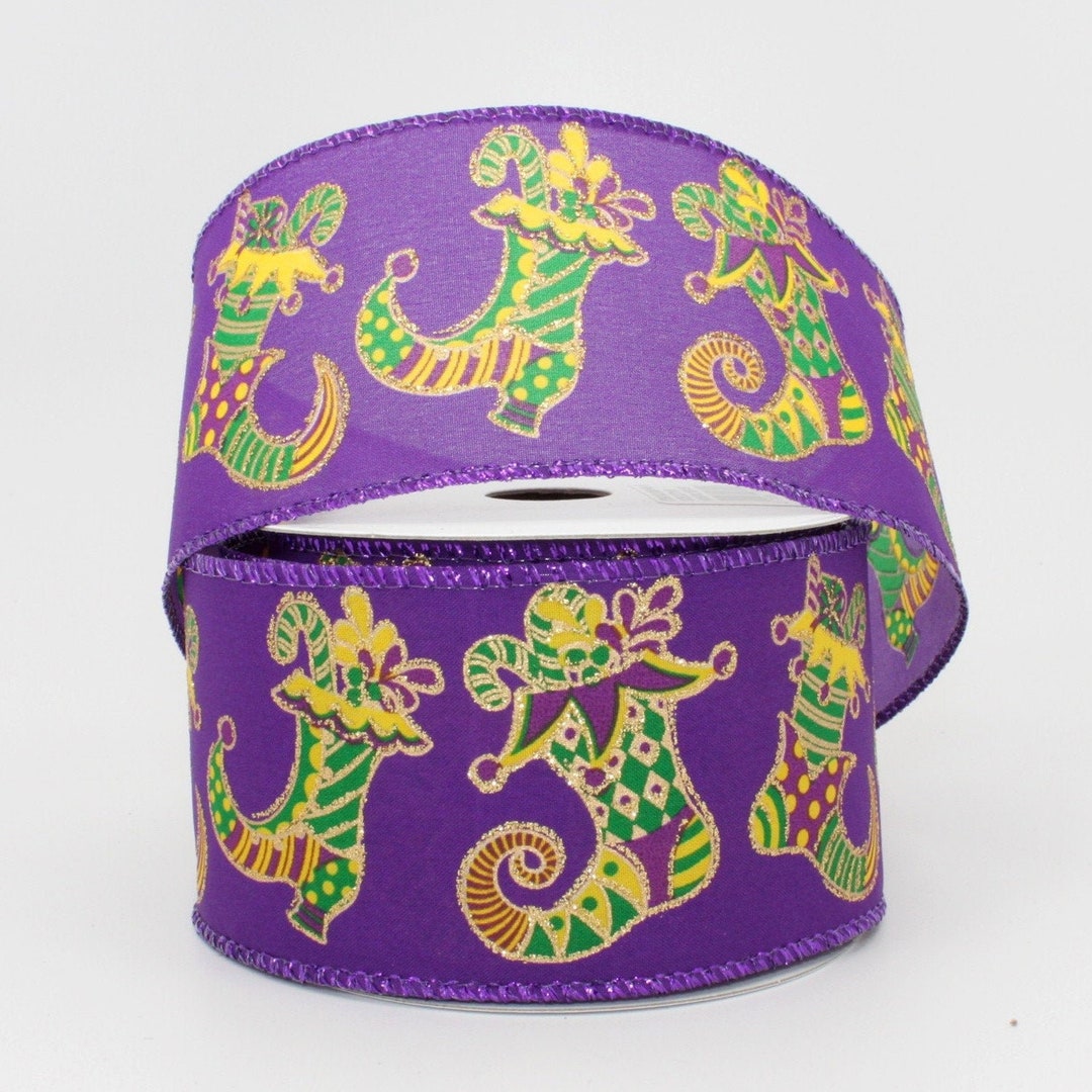 10 Yards Mardi Gras Jester Stockings Wired Edge Ribbon - 2.5" Wide ...