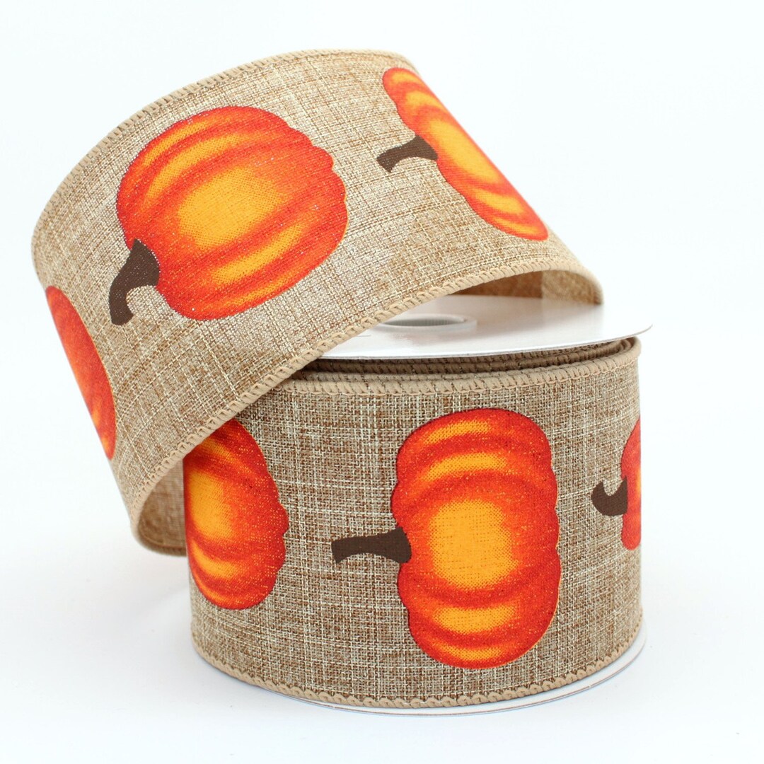 10 Yards Natural Pumpkin Fall Wired Ribbon Pumpkin Wired Ribbon, Ribbon ...