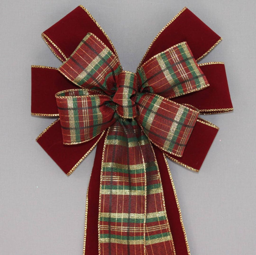 Burgundy Velvet Plaid Christmas Bow Christmas Wreath Bow, Christmas ...