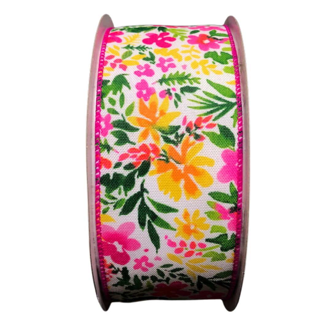 Bright Watercolor Floral Spring Wire Edge Ribbon - Floral Wire Ribbon ...