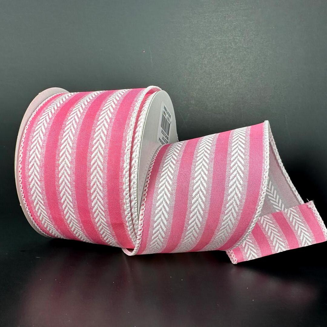 Pink Iridescent Herringbone Stripe Wire Edge Ribbon - Spring Ribbon ...
