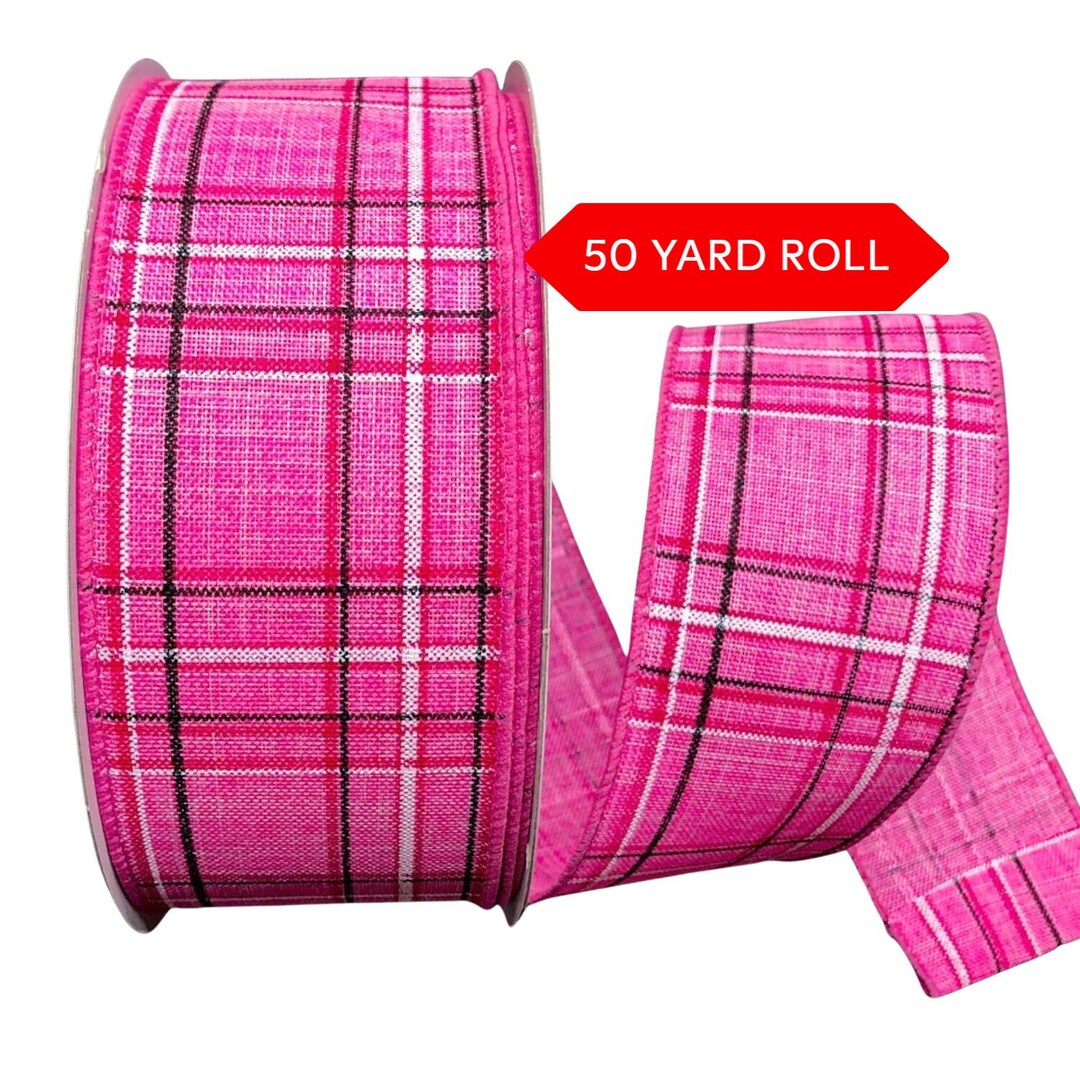 50 Yard Pink Cornelia Plaid Wired Ribbon - Spring Wreath Ribbon - Etsy