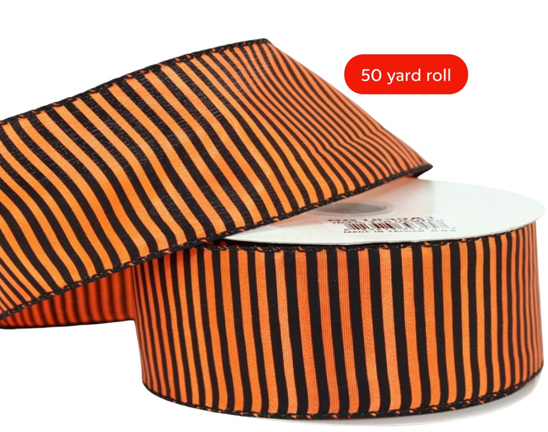50 Yards Orange Black Vertical Stripe Halloween Wired Ribbon ...
