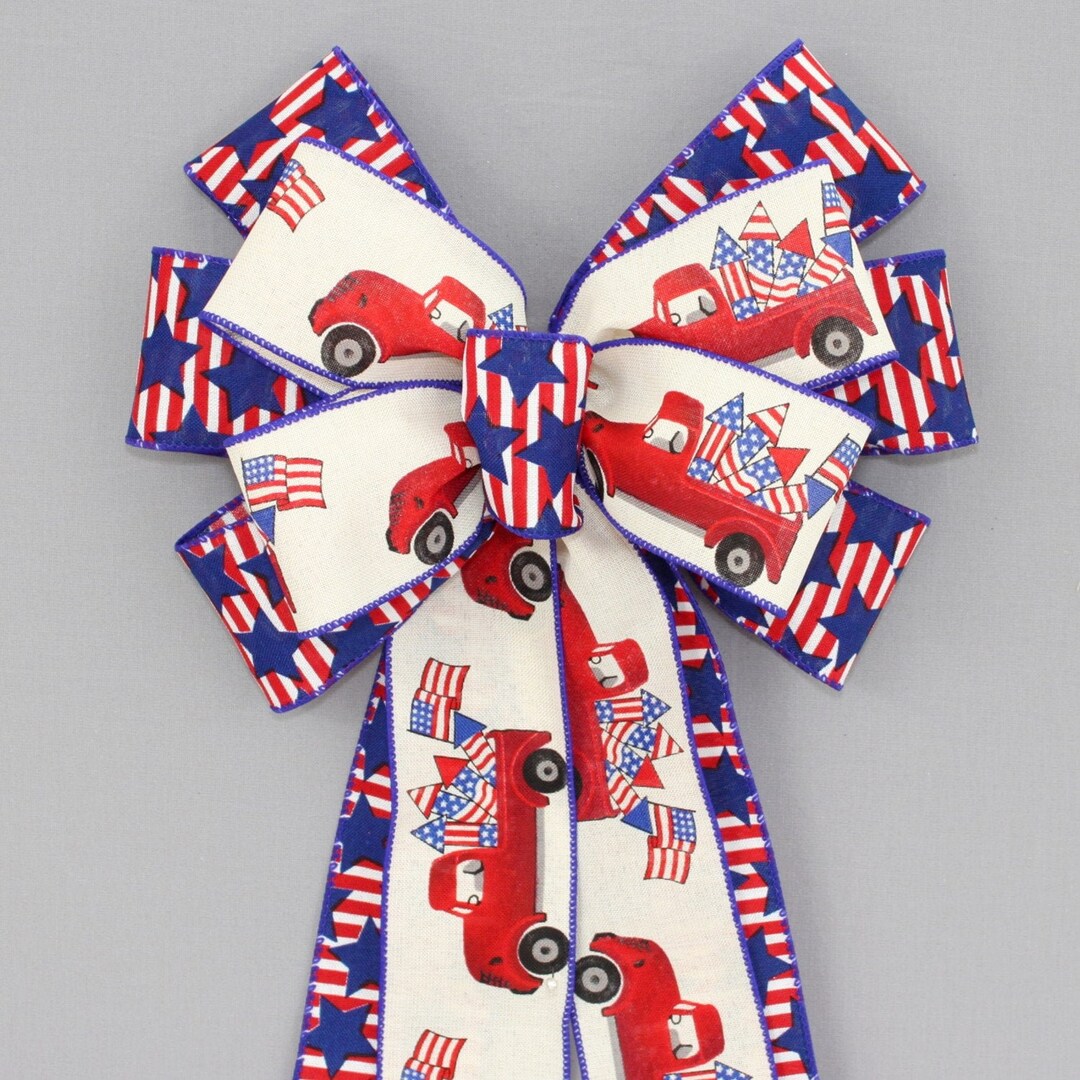 Patriotic Red Truck Fireworks Wreath Bow - 4th of July Wreath ...