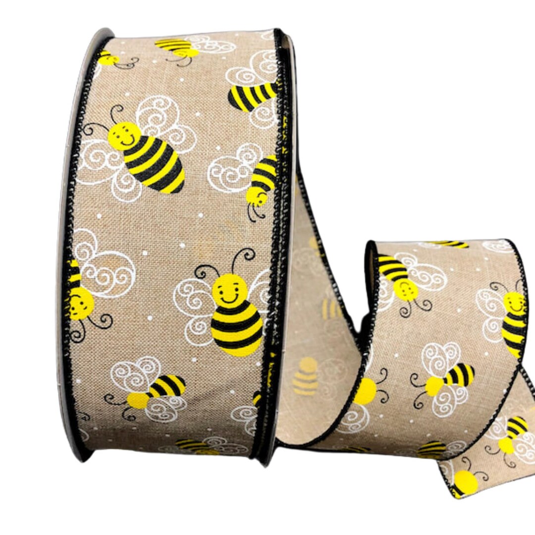 Happy Bees Natural Wired Ribbon - Bumblebee Wired Ribbon, Easter Wired ...