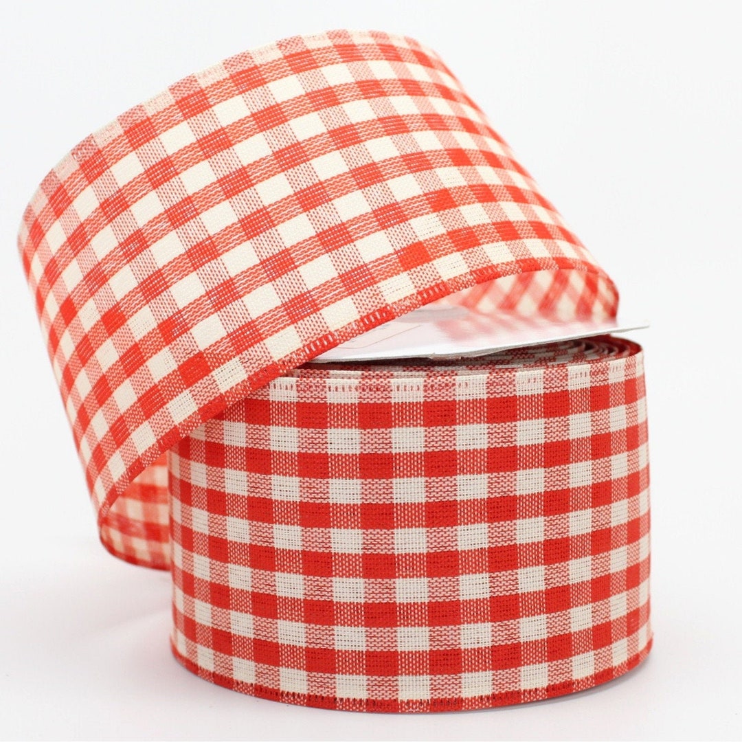 10 Yards Burnt Orange Gingham Fall Wired Ribbon - 2.5" Wide Ribbon ...