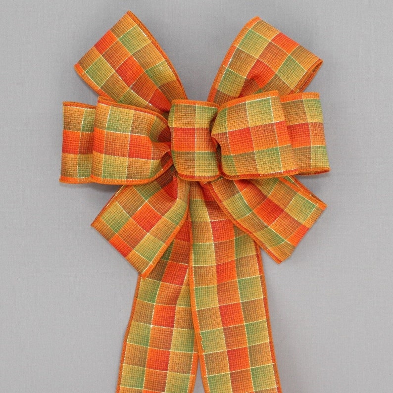 Orange Green Fall Plaid Wreath Bow Fall Decorations - Etsy