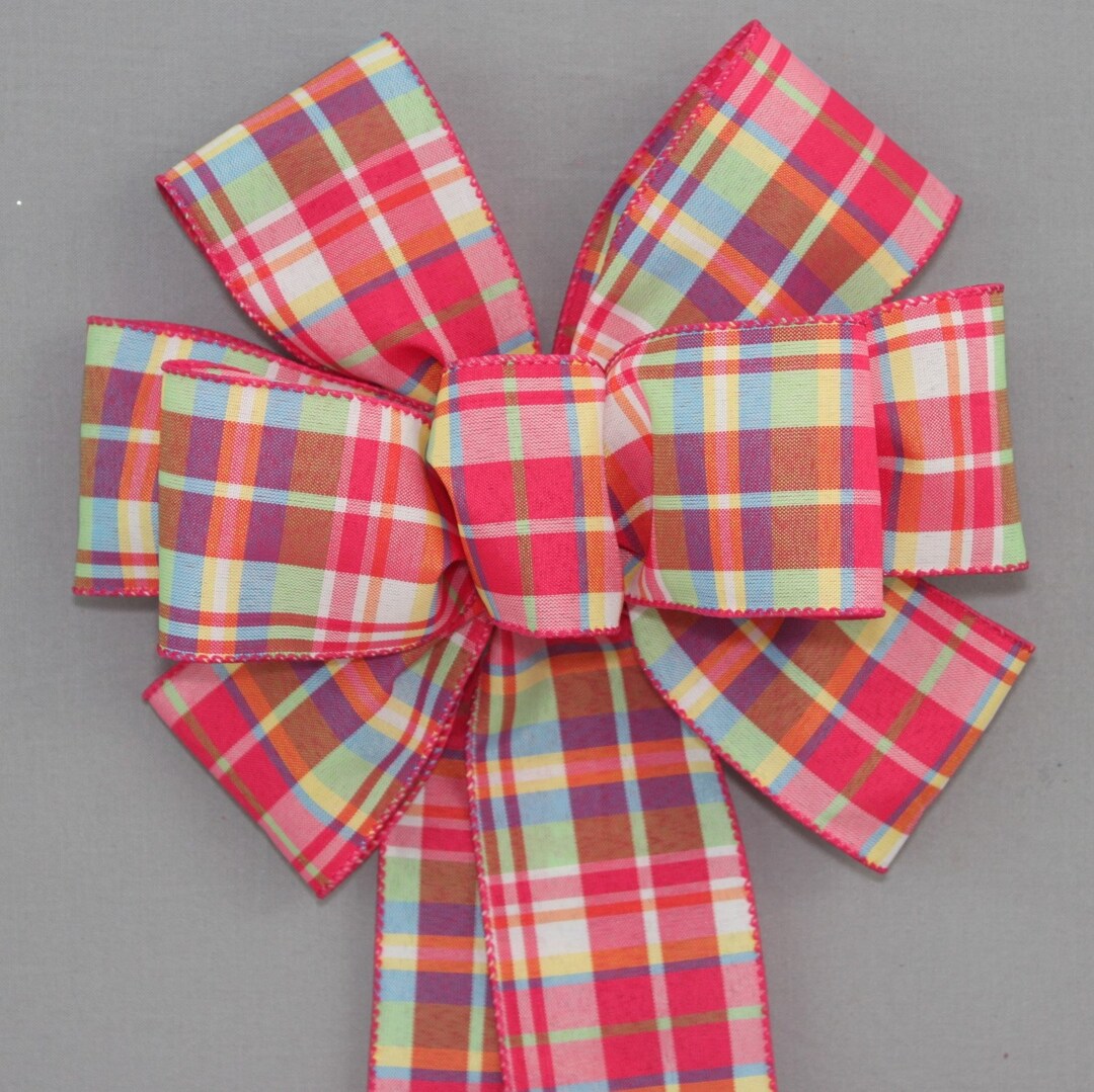 Hot Pink Blue Toni Plaid Wreath Bow - Plaid Easter Bow, Easter Wreath ...