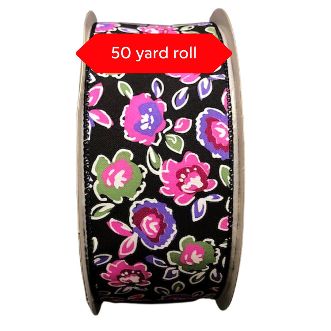50 Yards Blooming Bright Floral Wire Edge Ribbon - Floral Wire Ribbon ...