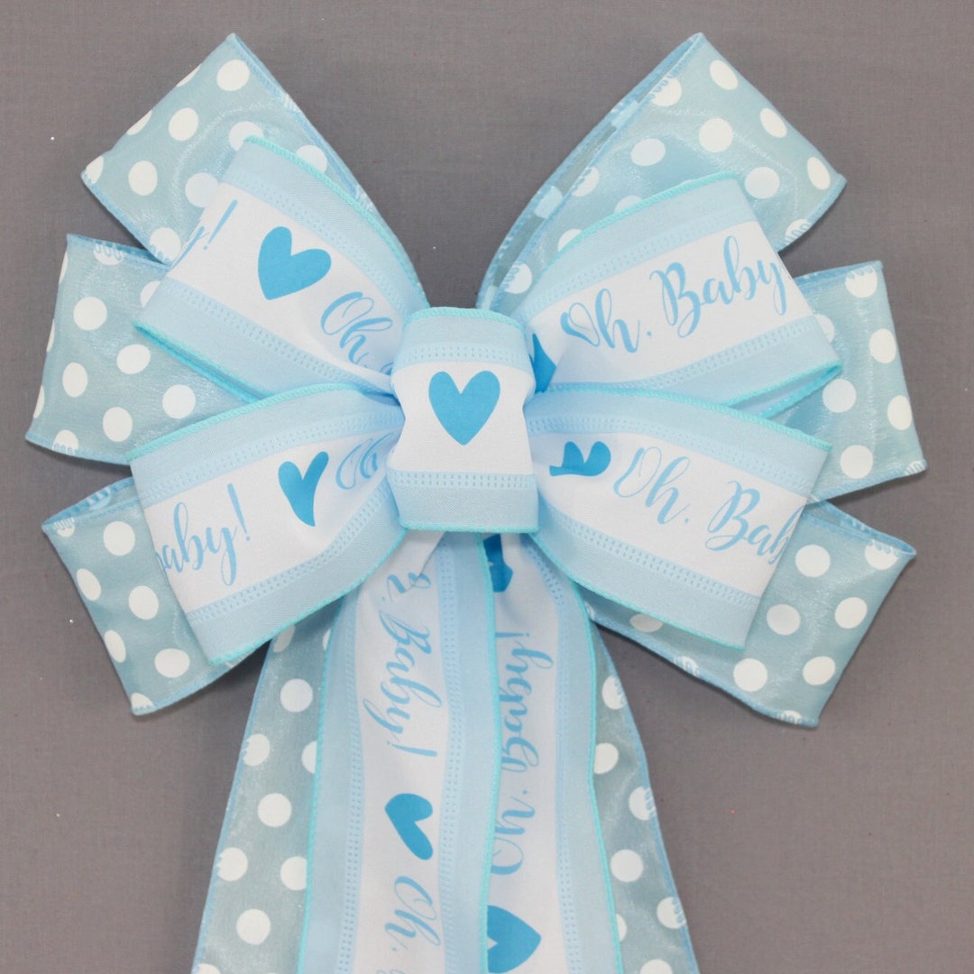 Oh Baby Blue Dot Baby Boy Shower Bow - Baby Boy Shower Bow, Baby ...