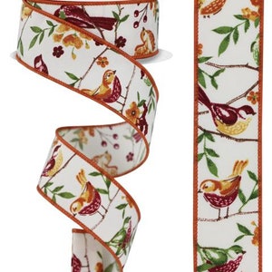 10 Yards Watercolor Birds Floral Branches Wired Ribbon - 3 Color ...