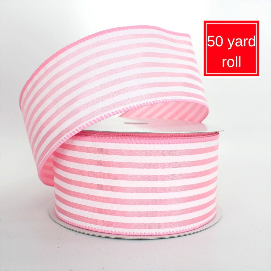 50 Yards Pink Stripe Wire Edge Ribbon - Pink Baby Ribbon, Easter Ribbon ...