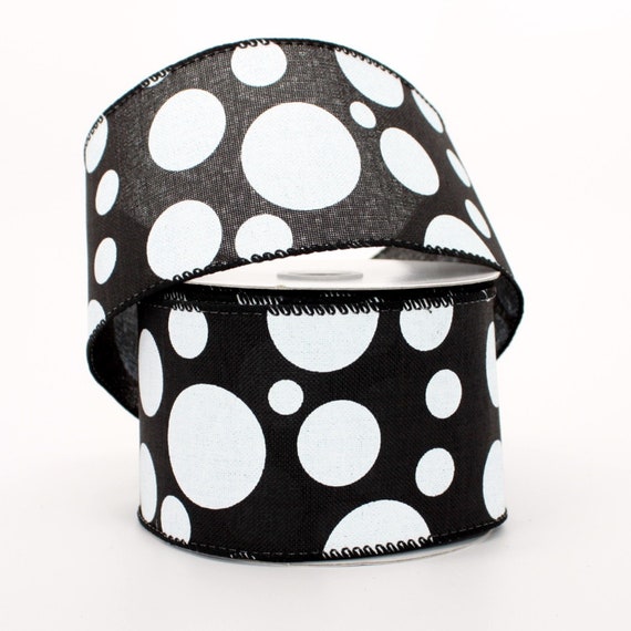 10 yards Black White Polka Dot Wired Edge Ribbon - Halloween Ribbon ...