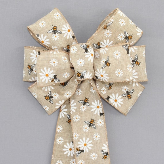 Bumblebee Daisy Natural Wreath Bow Bumble Bee Bow Easter Wreath Bow