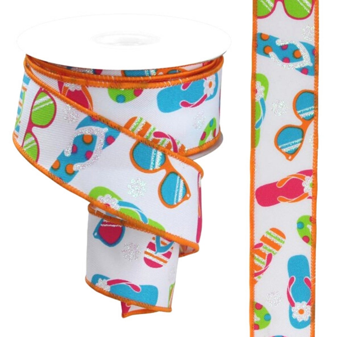 10 Yards White Flip Flop Summer Wired Ribbon - Beach Ribbon, Ribbon for ...