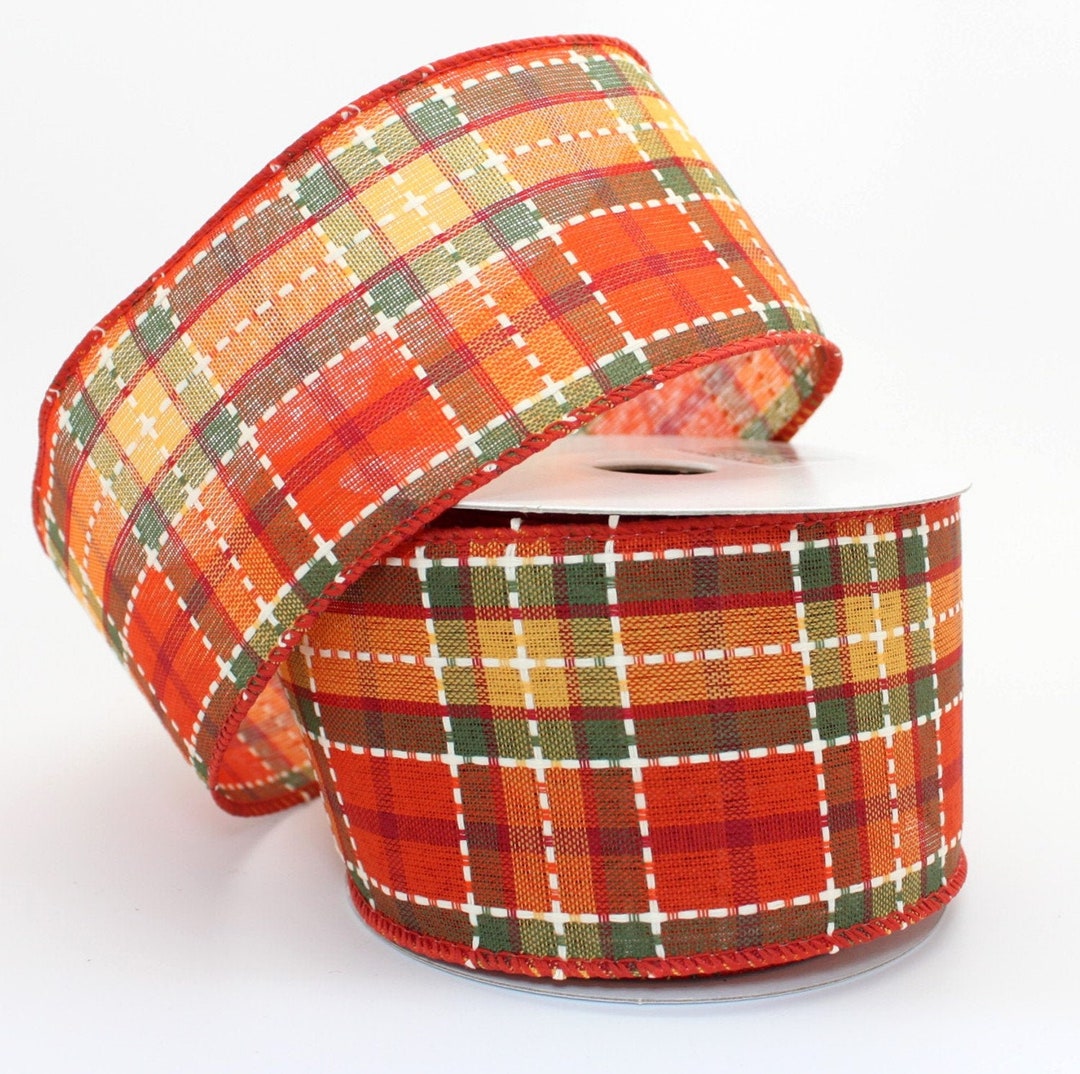 Stitched Cider Plaid Fall Wired Ribbon 2.5 Wide Ribbon, Plaid Fall ...