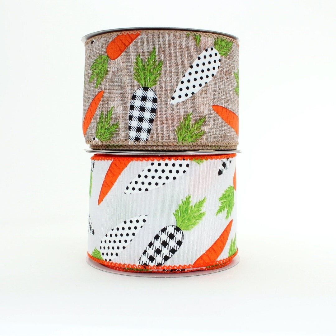 10 Yards Patterned Carrots Easter Wired Ribbon - 2.5" Wired Ribbon, 2 ...