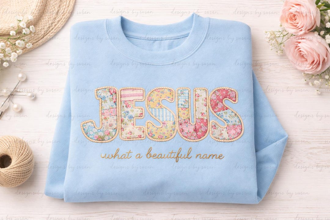 JESUS Patchwork Appliqué Design – Vintage Faith PNG (digital Download ...