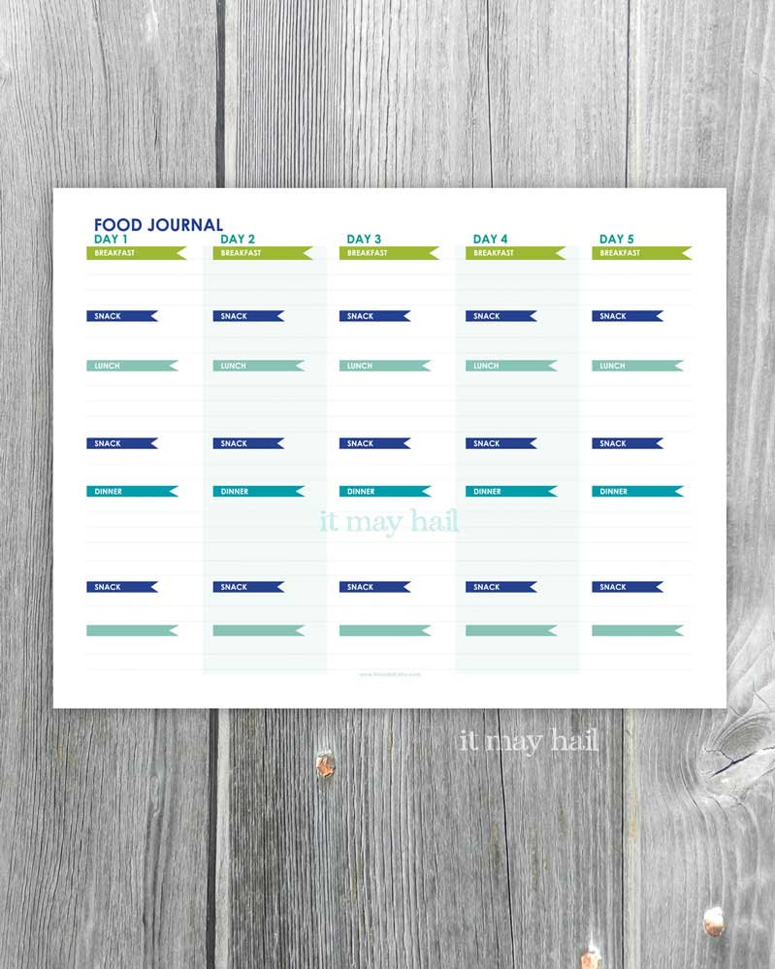 5 Day Food Journal Diary Instant Download Printable Organize Eat ...