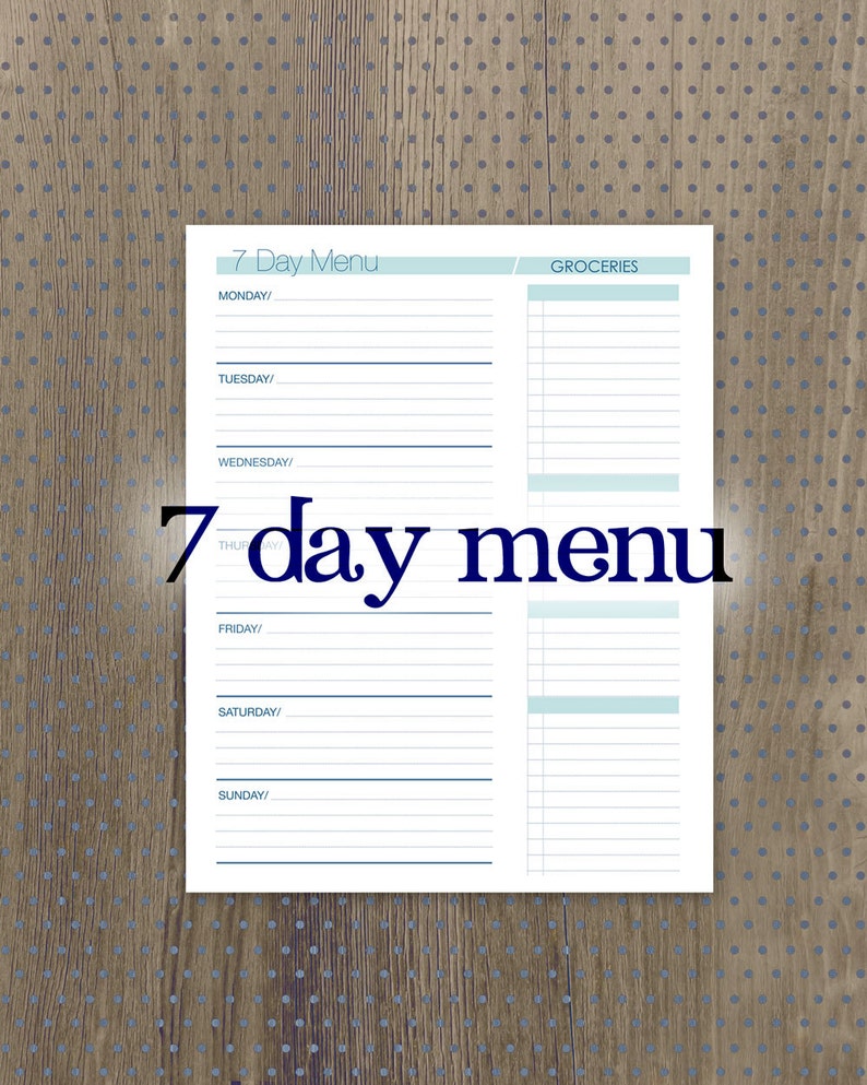 Daily Food Journal 3 Day Food Journal 7 Day Menu Planner Grocery Lists ...