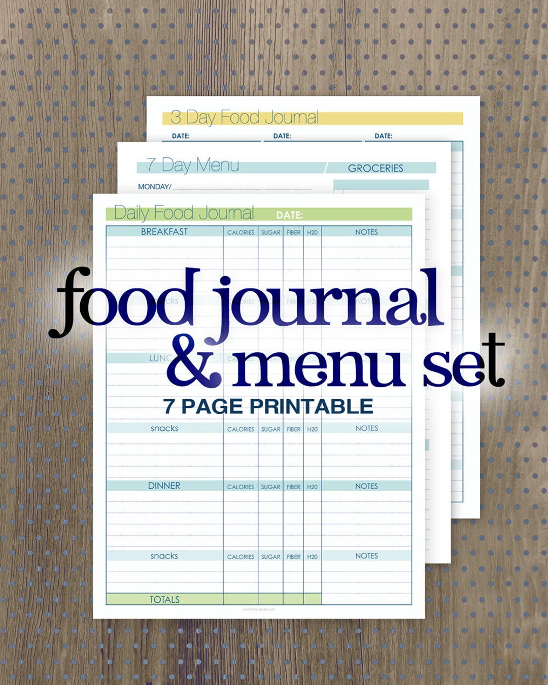 Daily Food Journal 3 Day Food Journal 7 Day Menu Planner Grocery Lists ...