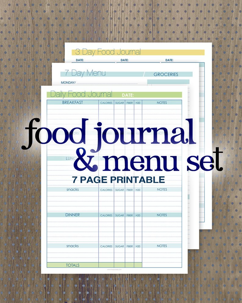 Daily Food Journal 3 Day Food Journal 7 Day Menu Planner Grocery Lists ...