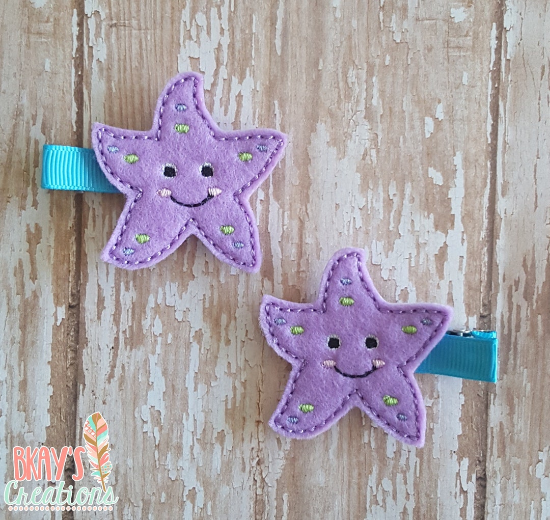 Purple Starfish Felt Hair Clip, Starfish Hair Clip, Pigtail Set ...