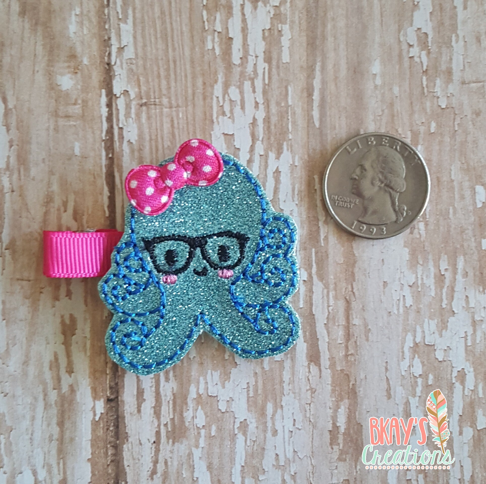 Octopus Felt Hair Clip, Octopus Girl Felt Clip, Vinyl Felt Clip, Hair ...