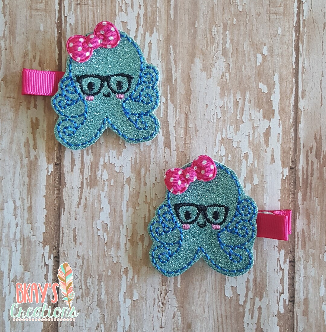 Octopus Felt Hair Clip, Octopus Girl Felt Clip, Vinyl Felt Clip, Hair ...