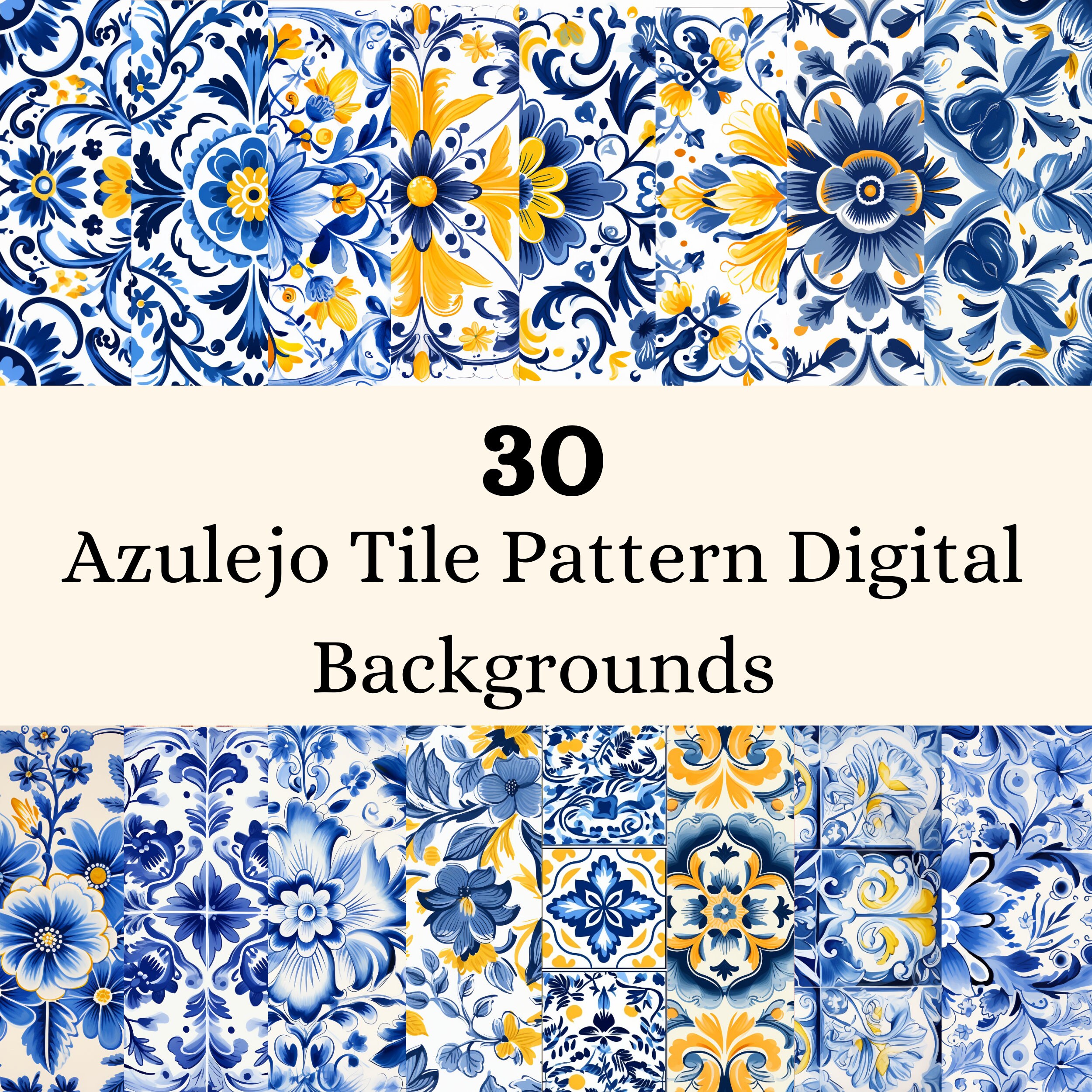 30 Azulejo Mosaic Tile Pattern Digital Backgrounds, PNG Format 600 DPI ...