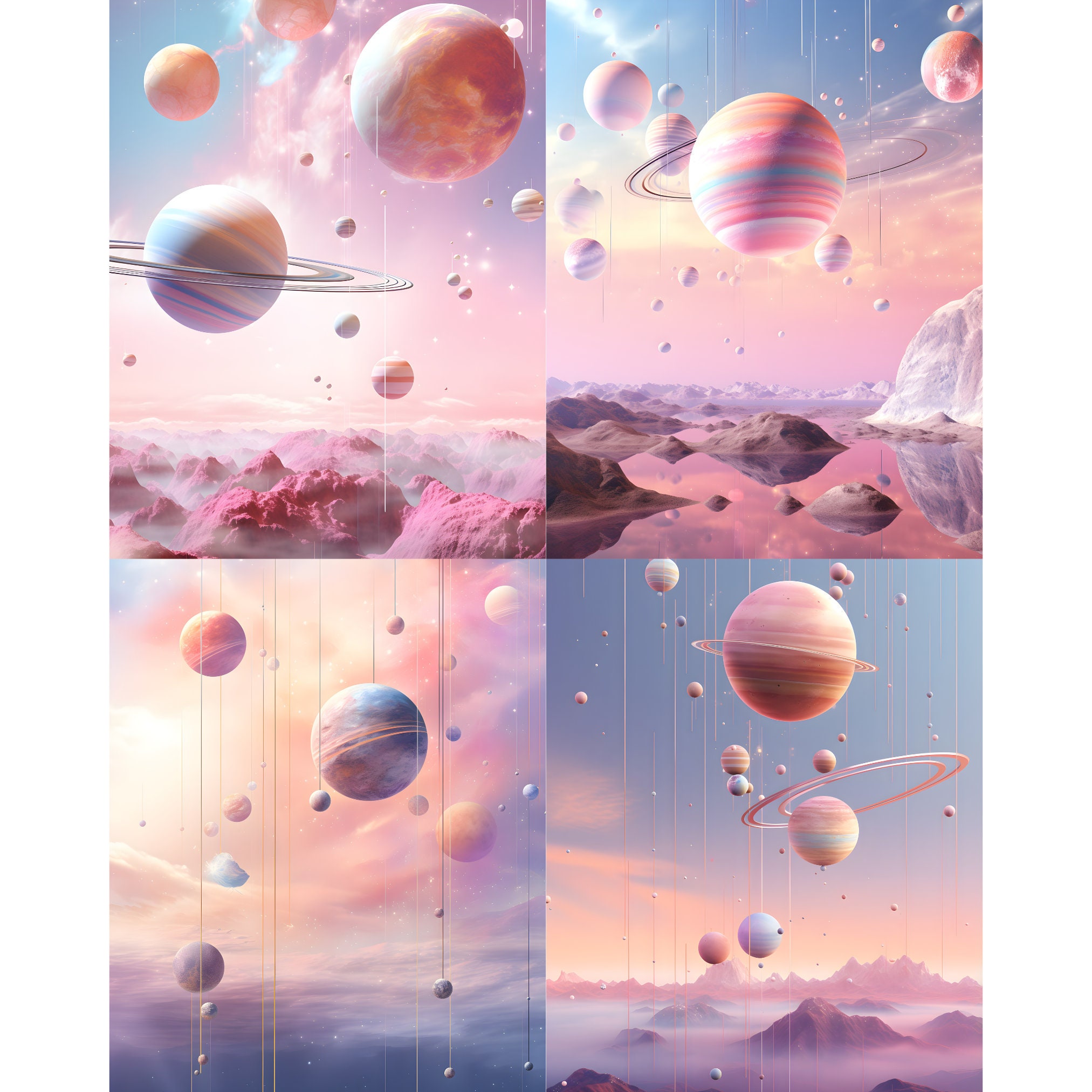 30 Pastel Cosmic Planets Scenery Digital Backgrounds 600 DPI - Etsy