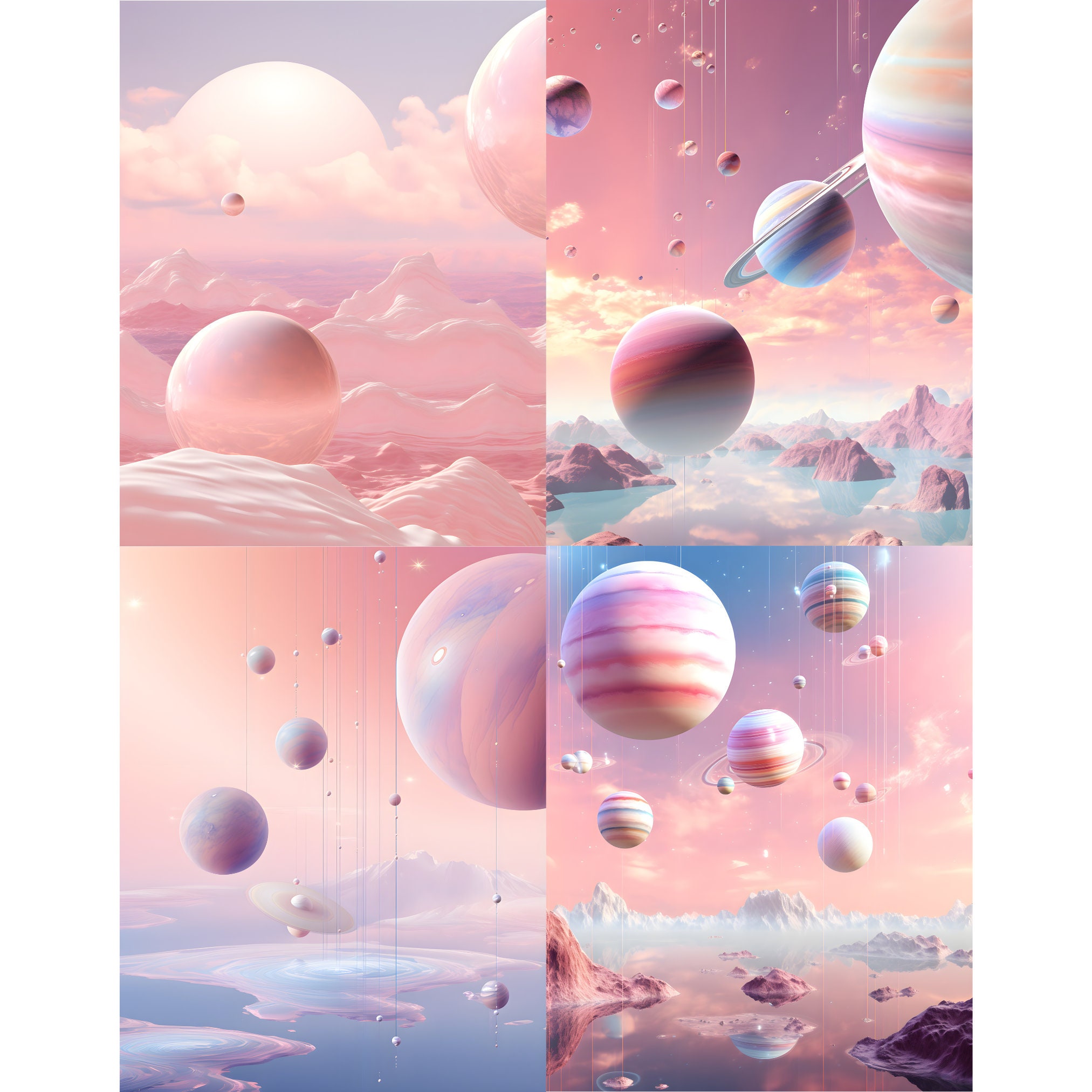 30 Pastel Cosmic Planets Scenery Digital Backgrounds 600 DPI - Etsy