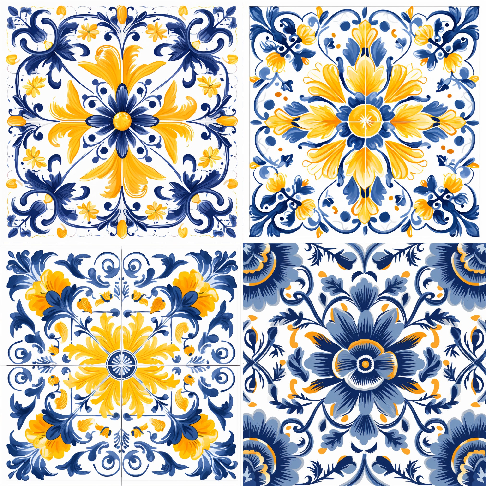 30 Azulejo Mosaic Tile Pattern Digital Backgrounds, PNG Format 600 DPI ...