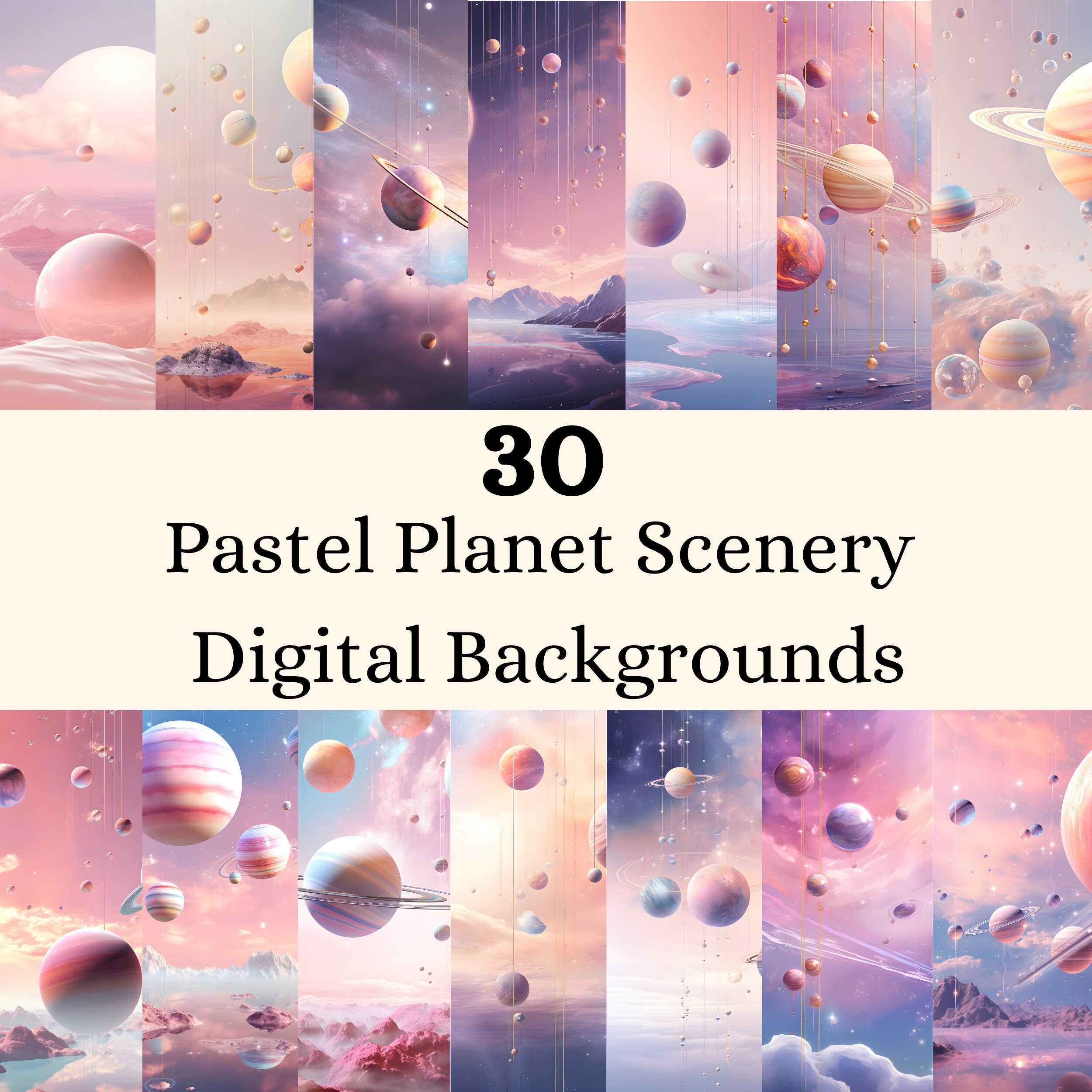 30 Pastel Cosmic Planets Scenery Digital Backgrounds 600 DPI - Etsy