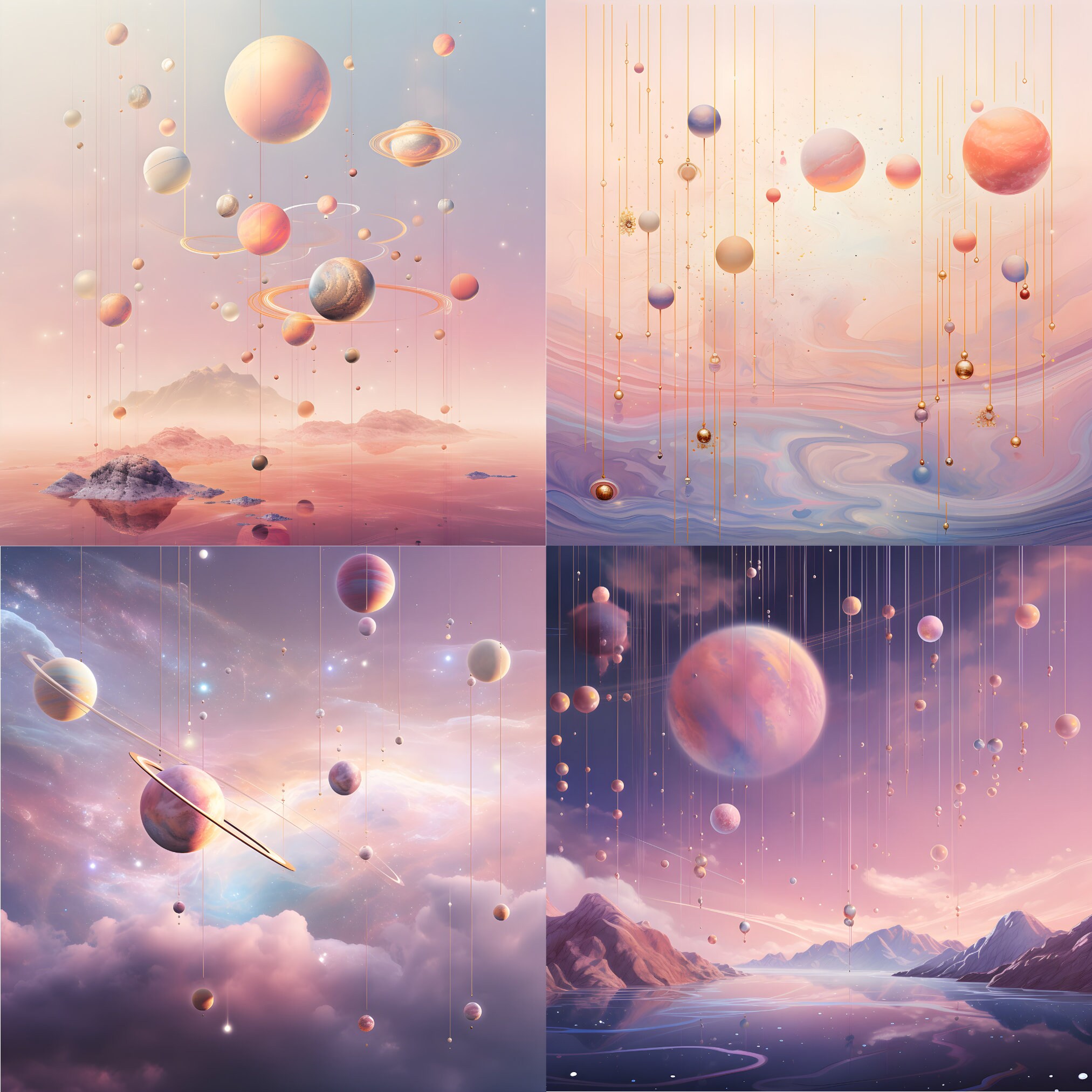 30 Pastel Cosmic Planets Scenery Digital Backgrounds, 600 DPI, PNG ...