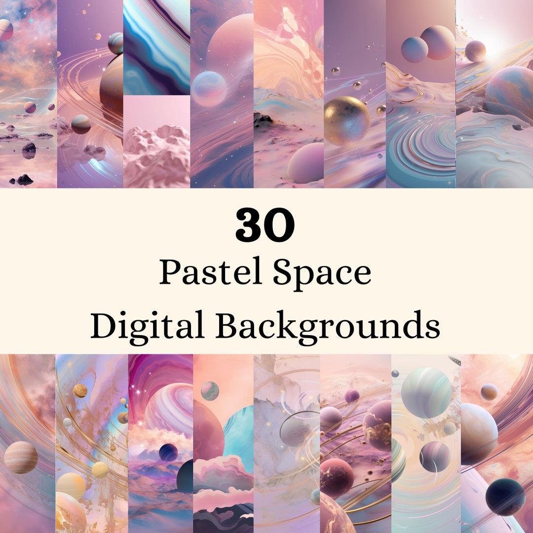 30 Pastel Space Digital Backgrounds, PNG Format, 600 DPI, Commercial ...