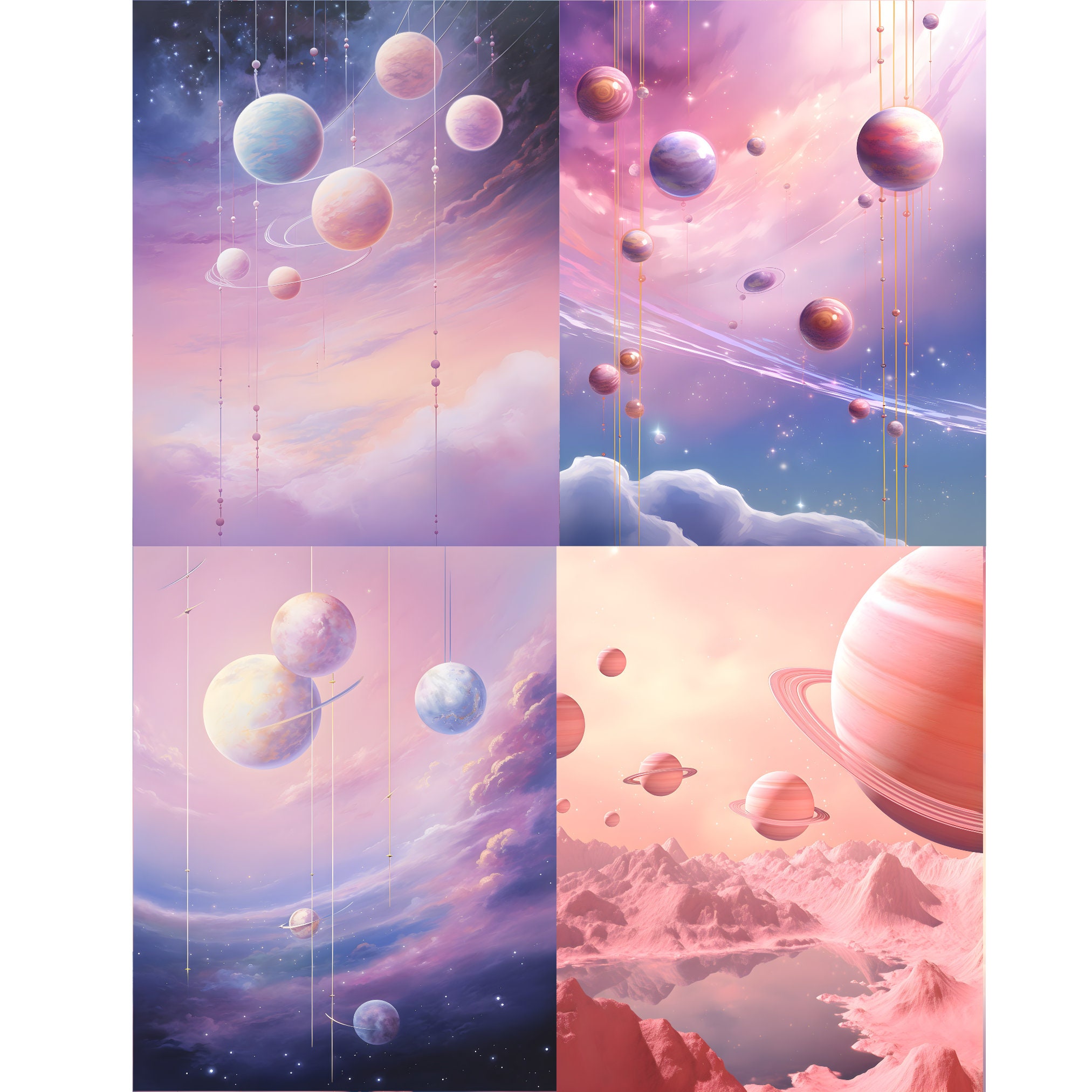 30 Pastel Cosmic Planets Scenery Digital Backgrounds, 600 DPI, PNG ...