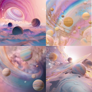 30 Pastel Space Digital Backgrounds, PNG Format, 600 DPI, Commercial ...