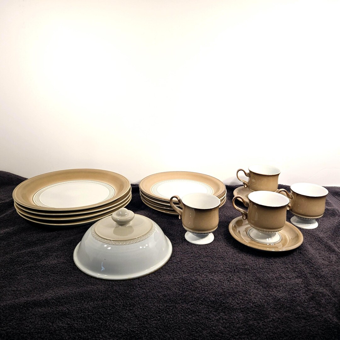 Vintage Denby Seville Dinnerware: Brown & White Plates, Mugs, Saucers ...