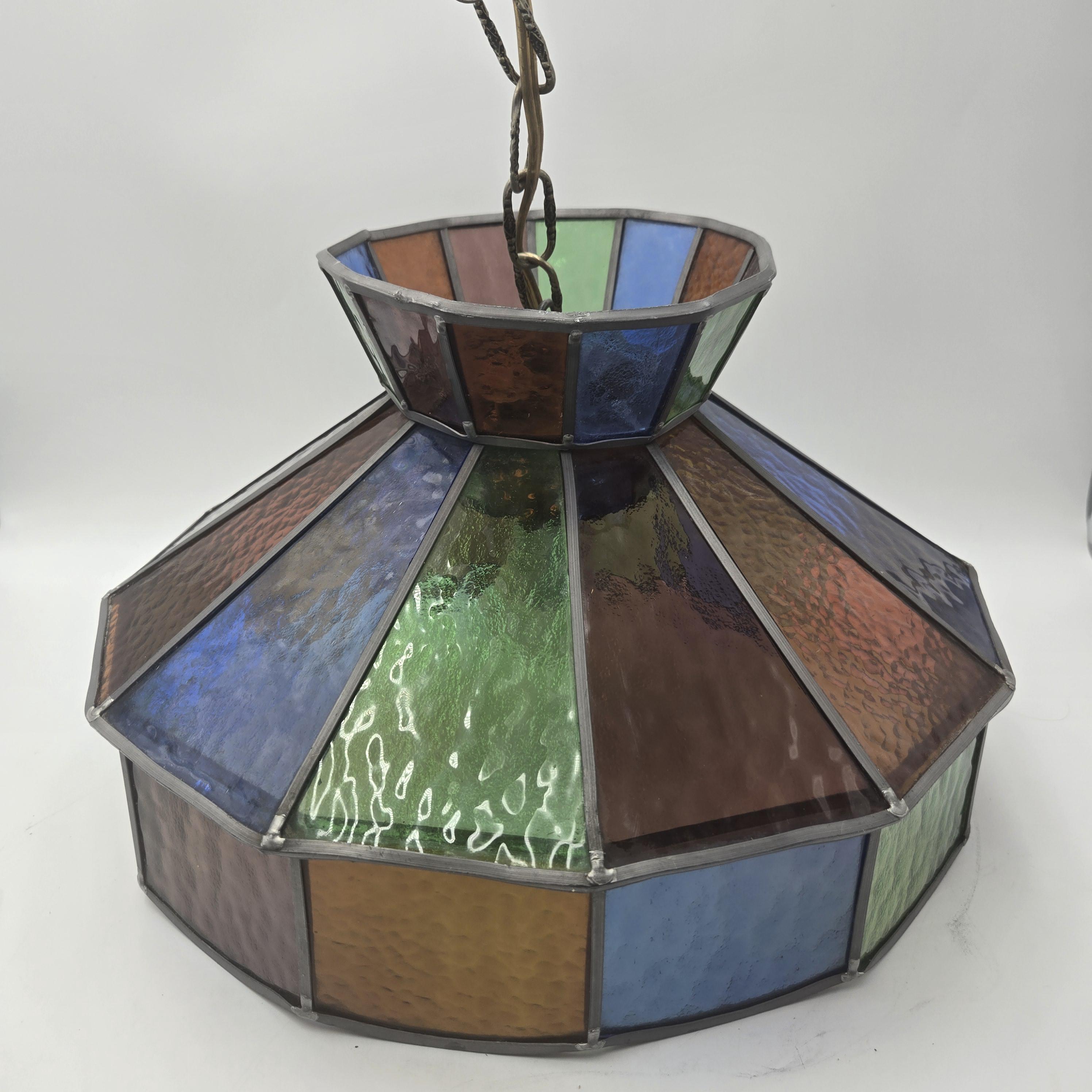 Vintage 70s Stained Glass Hanging Swag Lamp-hardwired - Etsy
